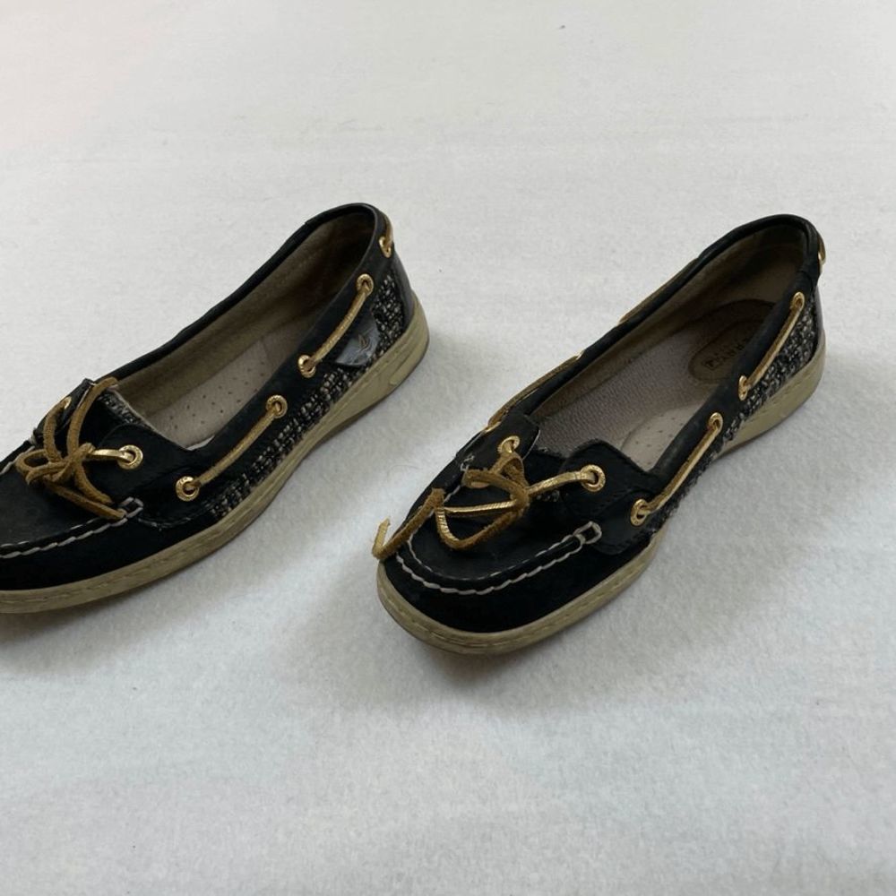 Sperry Topsider Boat Shoes Black Leather Gold Metalli… - Gem